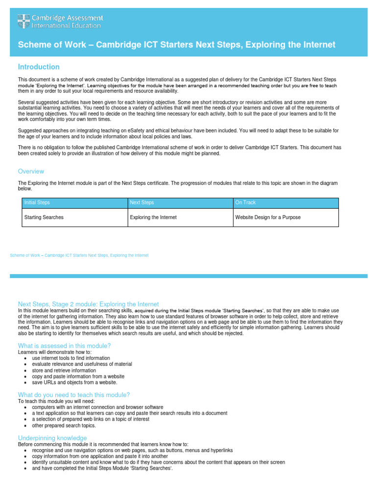 Next Steps Scheme of Work Unit 4283 - Exploring The Internet | PDF | World Wide Web | Internet & Web