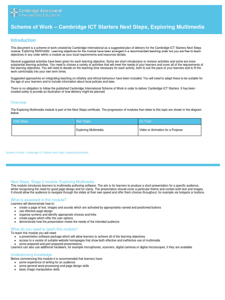 Next Steps Scheme of Work Unit 4285 - Exploring Multimedia | Download Free PDF | Learning ...