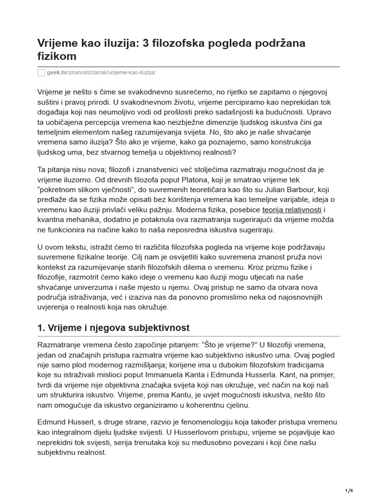 Geek - Hr-Vrijeme Kao Iluzija 3 Filozofska Pogleda Podržana Fizikom | PDF