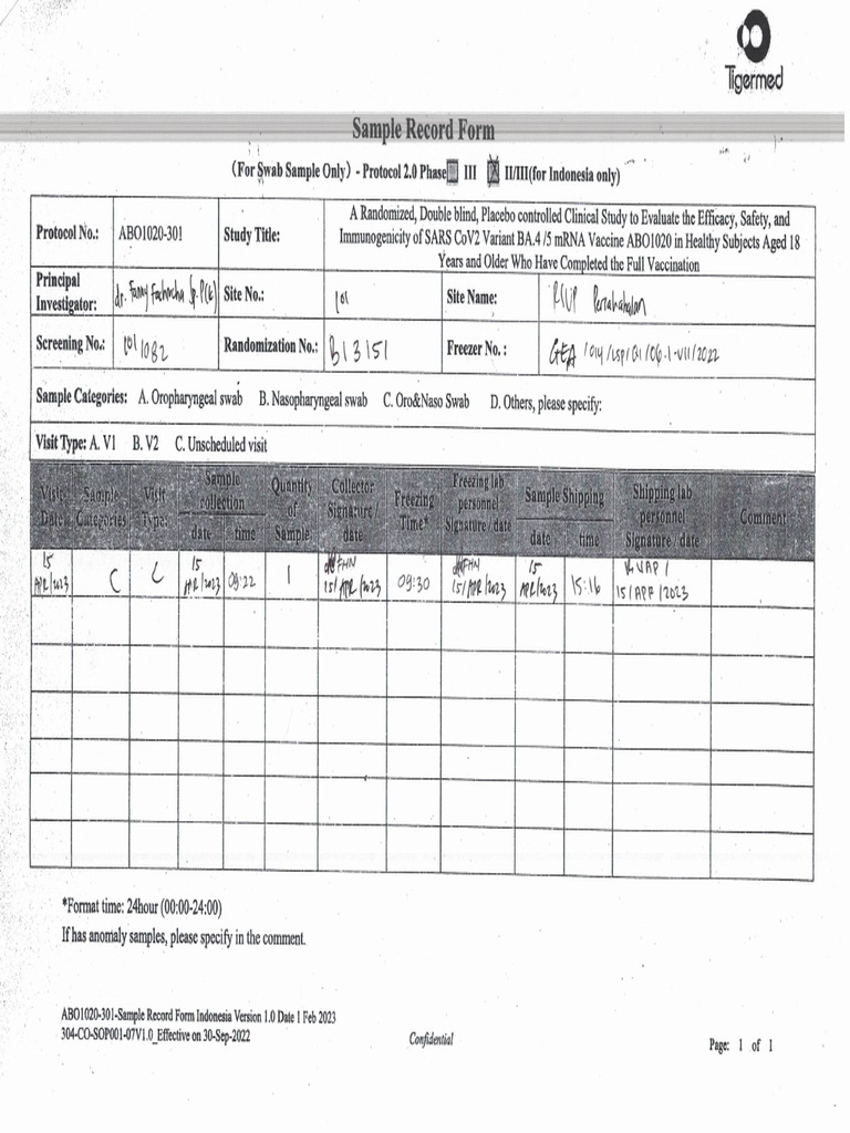 ABO1020-301_SAMPLE RECORD FORM_ 101 1082 | PDF