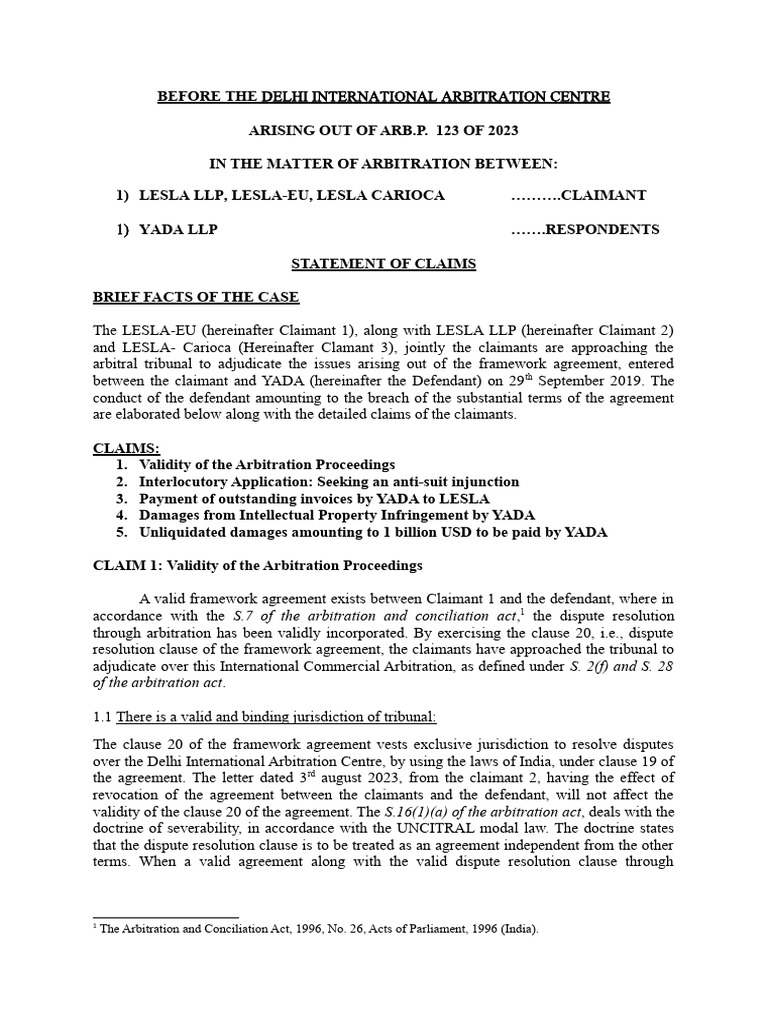 ADR - Arbitration Application Format | PDF | Arbitration | Patent