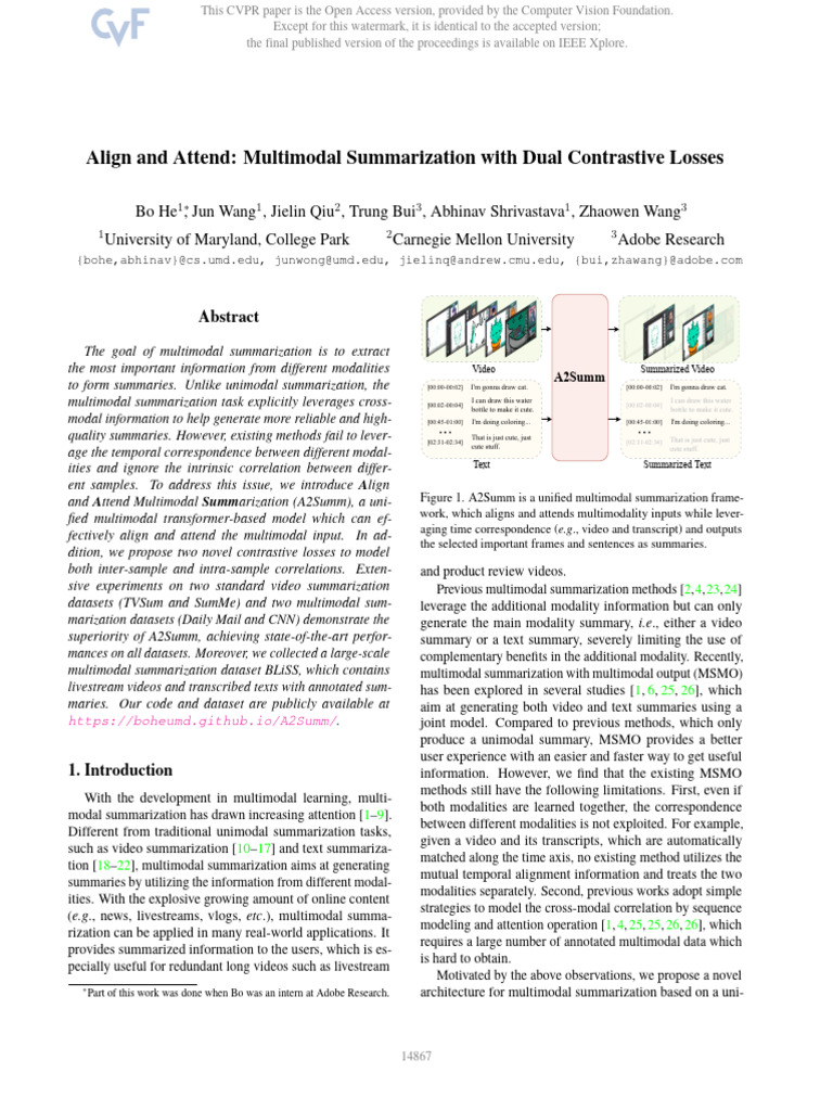 Multimodal Summarization With Dual Contrastive Losses | PDF | Artificial Intelligence ...