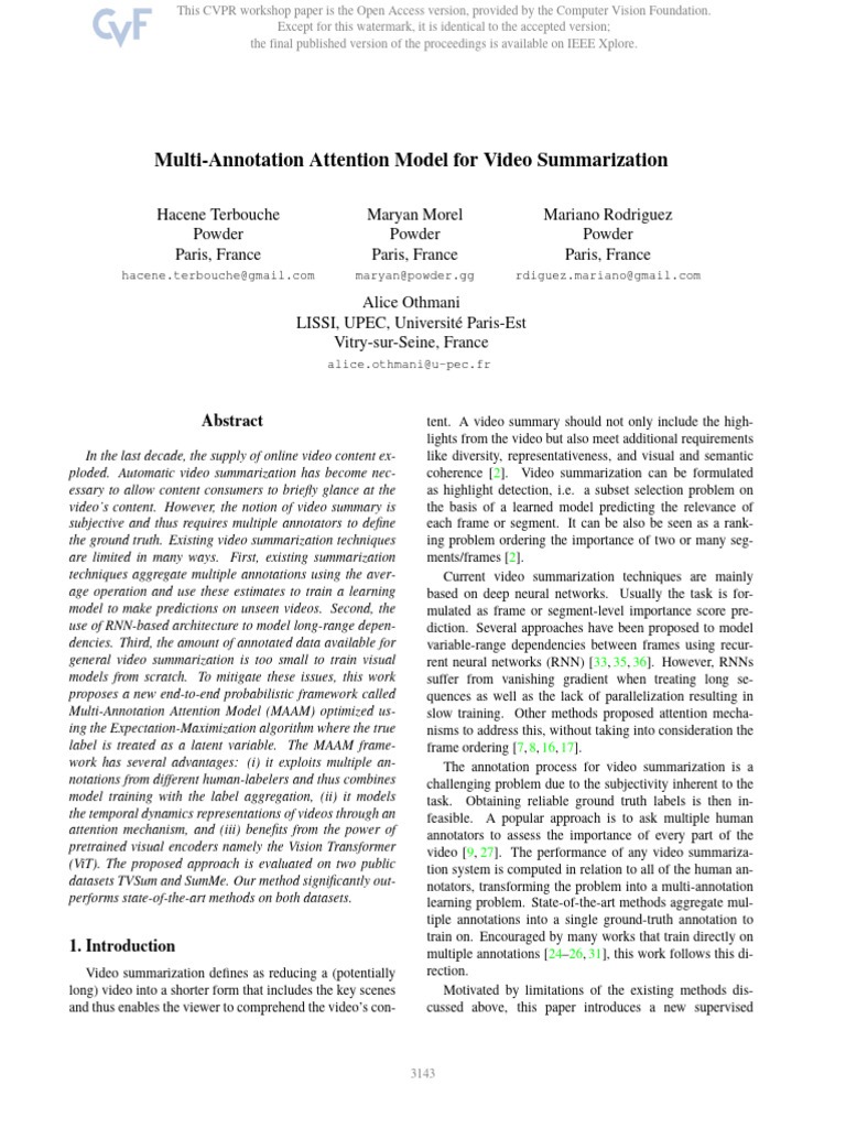 Terbouche Multi-Annotation Attention Model for Video Summarization CVPRW 2023 Paper (1) | PDF ...