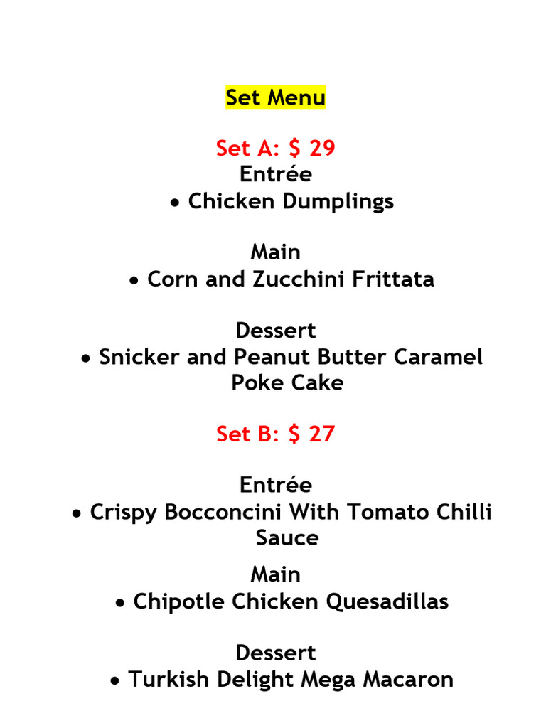 Set Menu | PDF | Cakes | Dumpling