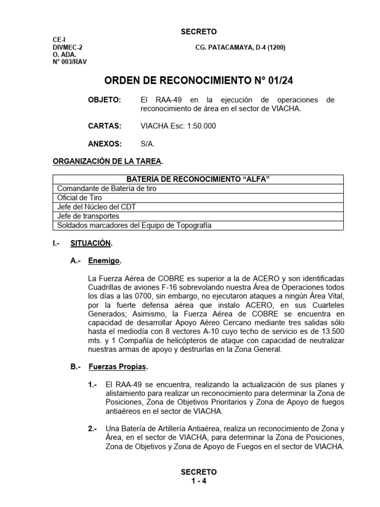 03 Orden de Reconocimiento Ada | PDF | Apoyo aéreo cercano | Guerra