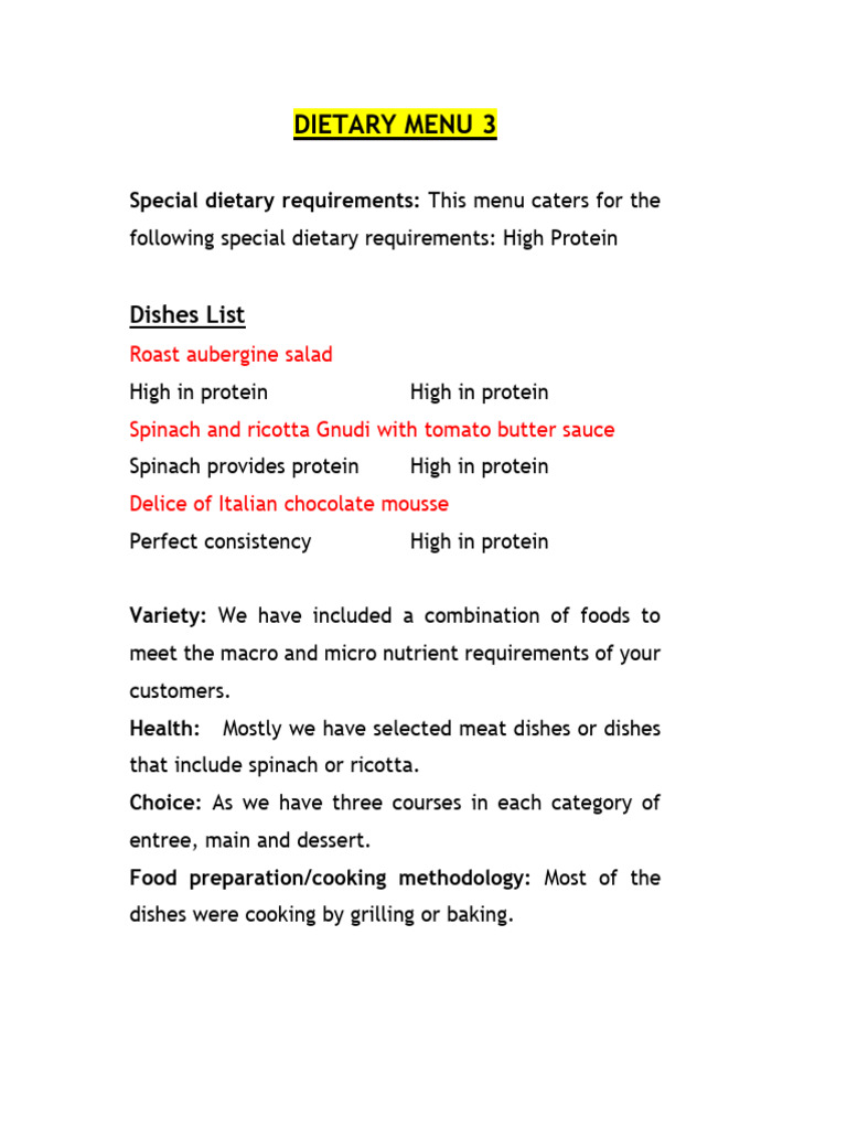 Dietary Menu 3 | PDF | Eggplant | Food And Drink Preparation