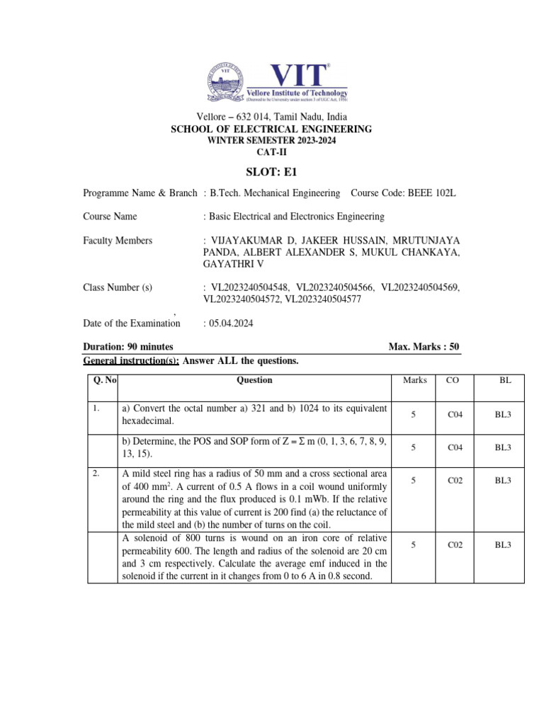 Winsem2023 24beee102lthvl2023240504572cat 2 Qp Key Pdf Inductor Inductance 
