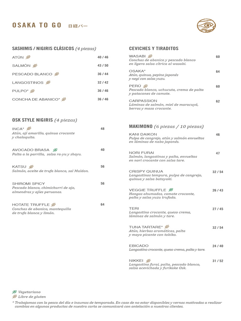 Carta To Go Osaka Lima Enero 2024 | PDF | Alimentos | Cocina