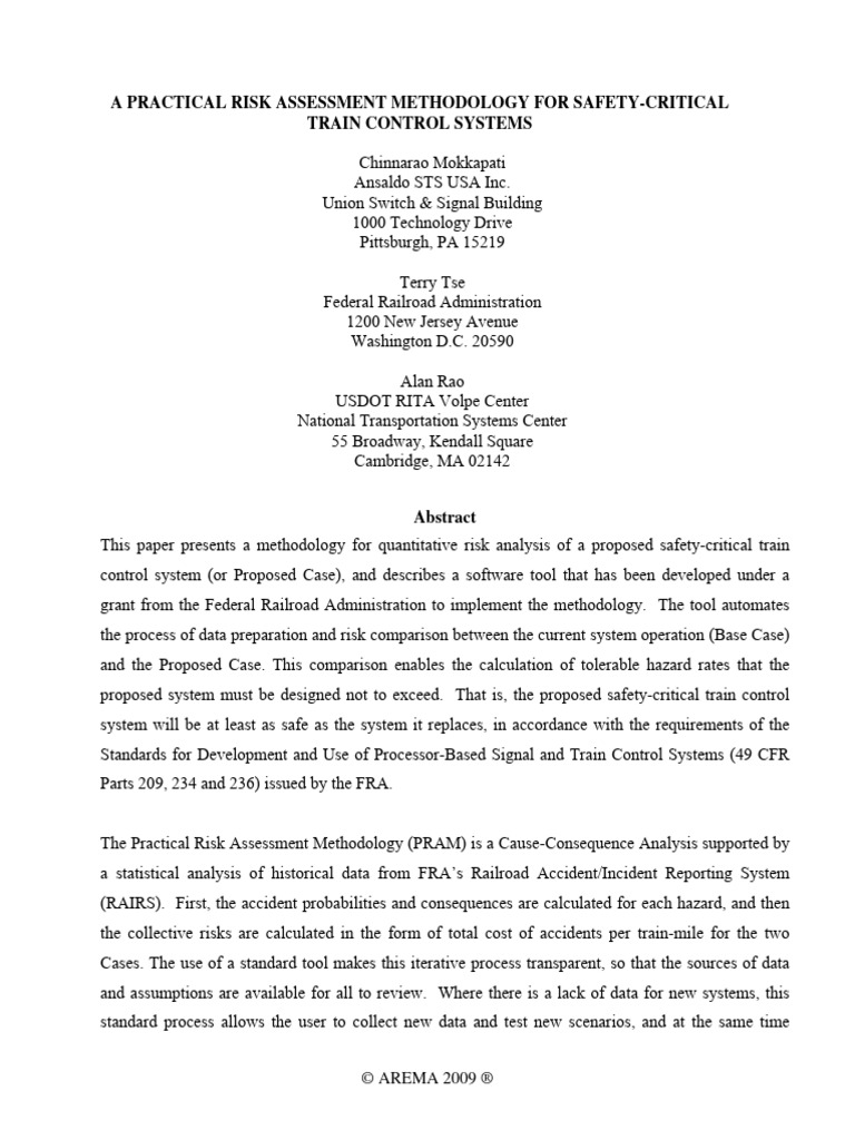 A Practical Risk Assessment Methodology For Safety-Critical Train ...