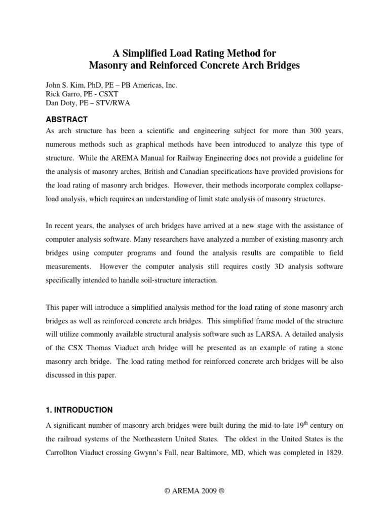 A Simplified Load Rating Method For Masonry and Reinforced Concrete ...