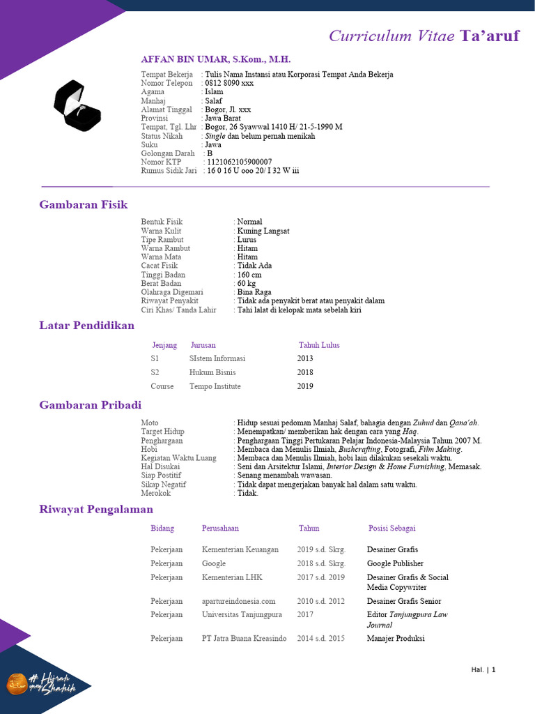 Template CV Ta'aruf (Siap Edit) | PDF