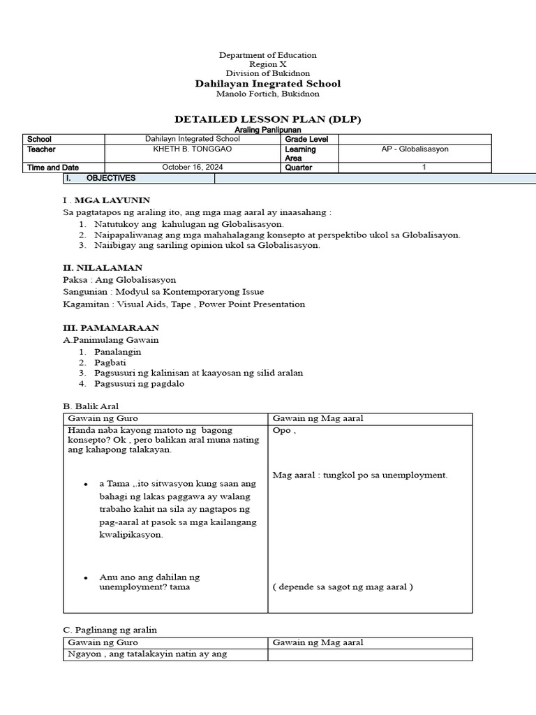 Detailed lesson plan in Aralin Panlipunan | PDF