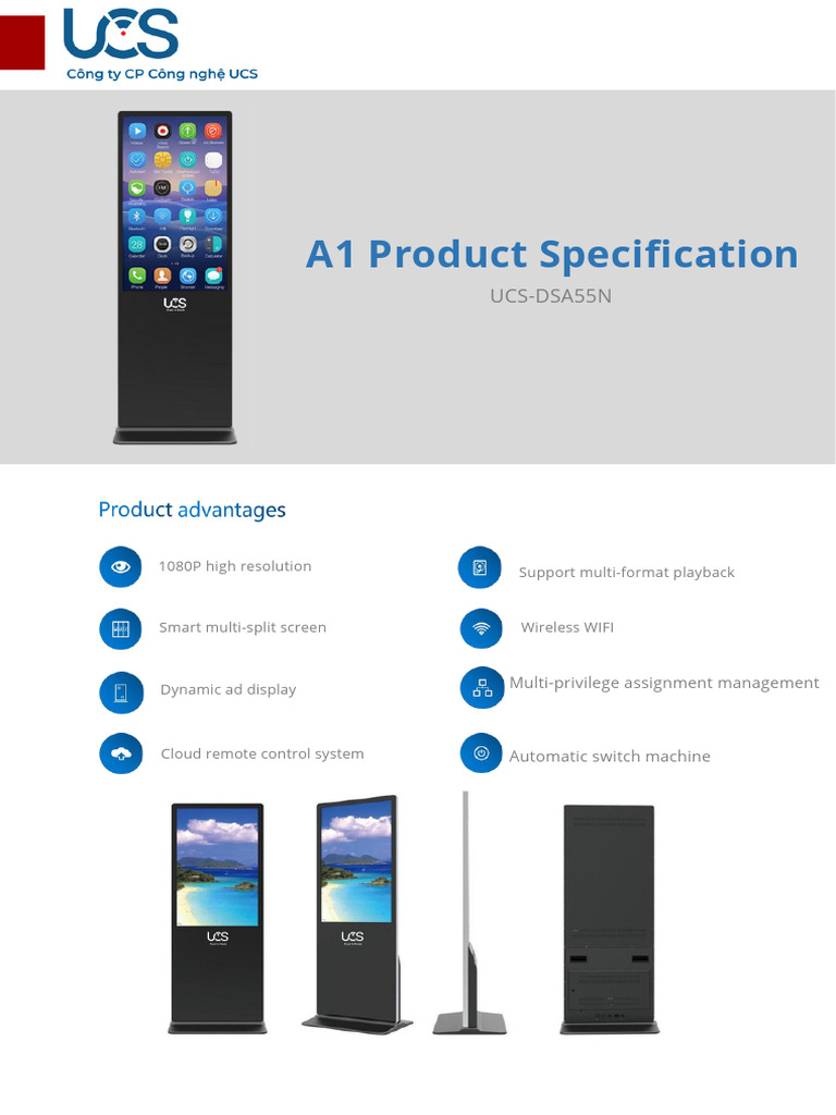 Datasheet MHCĐ UCS K Cảm Ứng 55inch | PDF | Wi Fi | Liquid Crystal Display