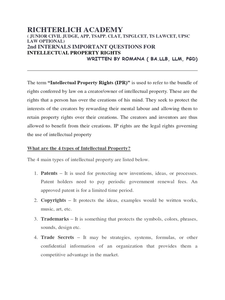 Intellectual Property Rights Internals | PDF | Intellectual Property ...
