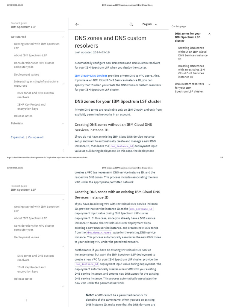 DNS Zones and DNS Custom Resolvers - IBM Cloud Docs | PDF | Domain Name System | Cloud Computing