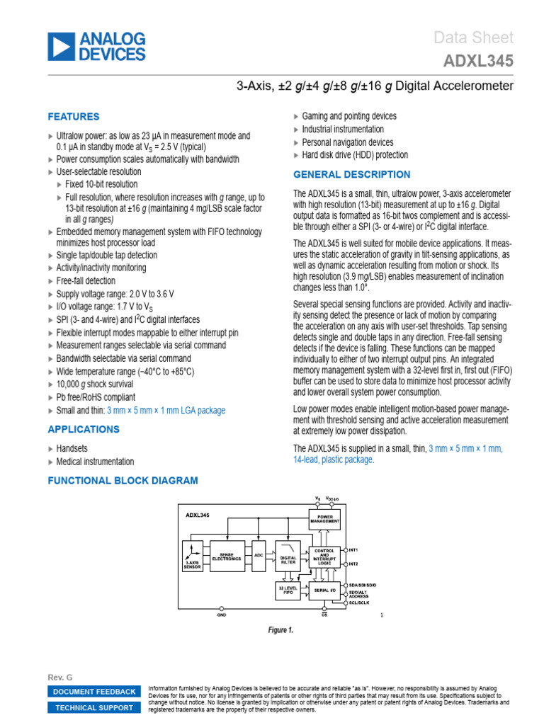 ADXL345 | PDF | Accelerometer | Computer Engineering