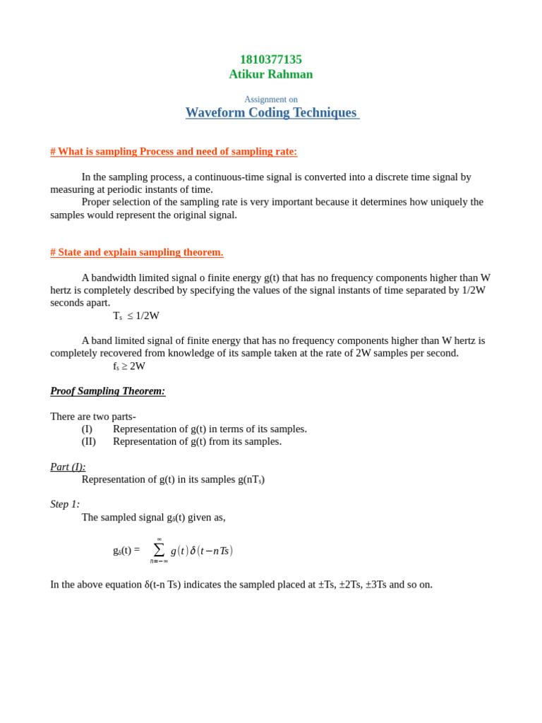 Atikur Rahman (DC Assignment - 3rd CH) - Atikur Rahman | PDF | Sampling (Signal Processing ...