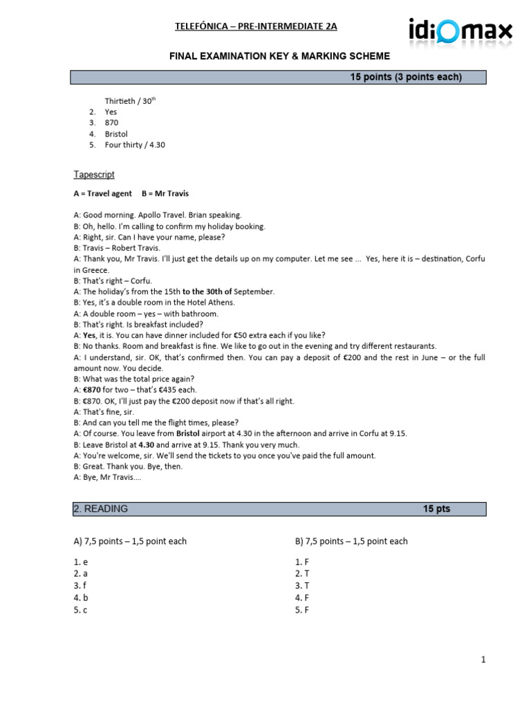 TEST 2A Key SO | PDF | Language Arts & Discipline