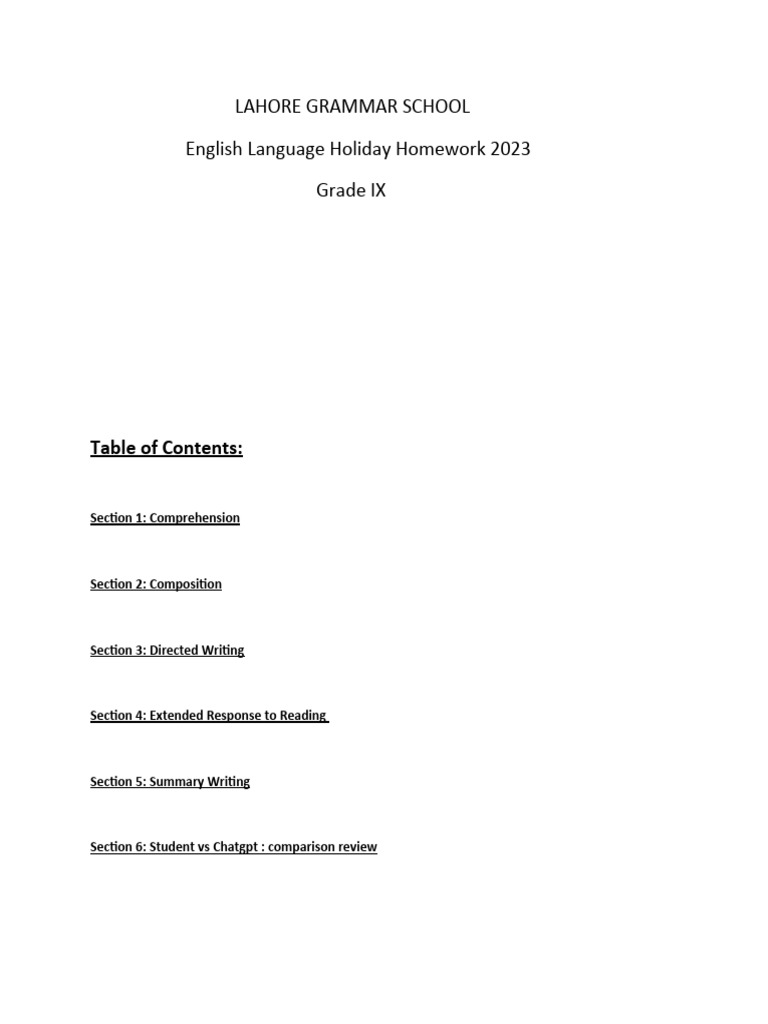 Grade 9 Holiday Homework 2023 PH 1 | PDF