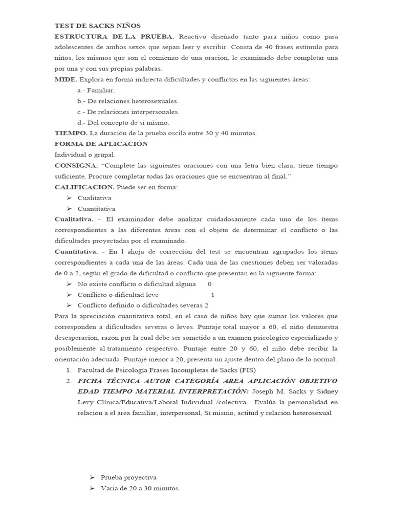 Test de Sacks para Niños: Guía y Aplicación | PDF | Investigación ...