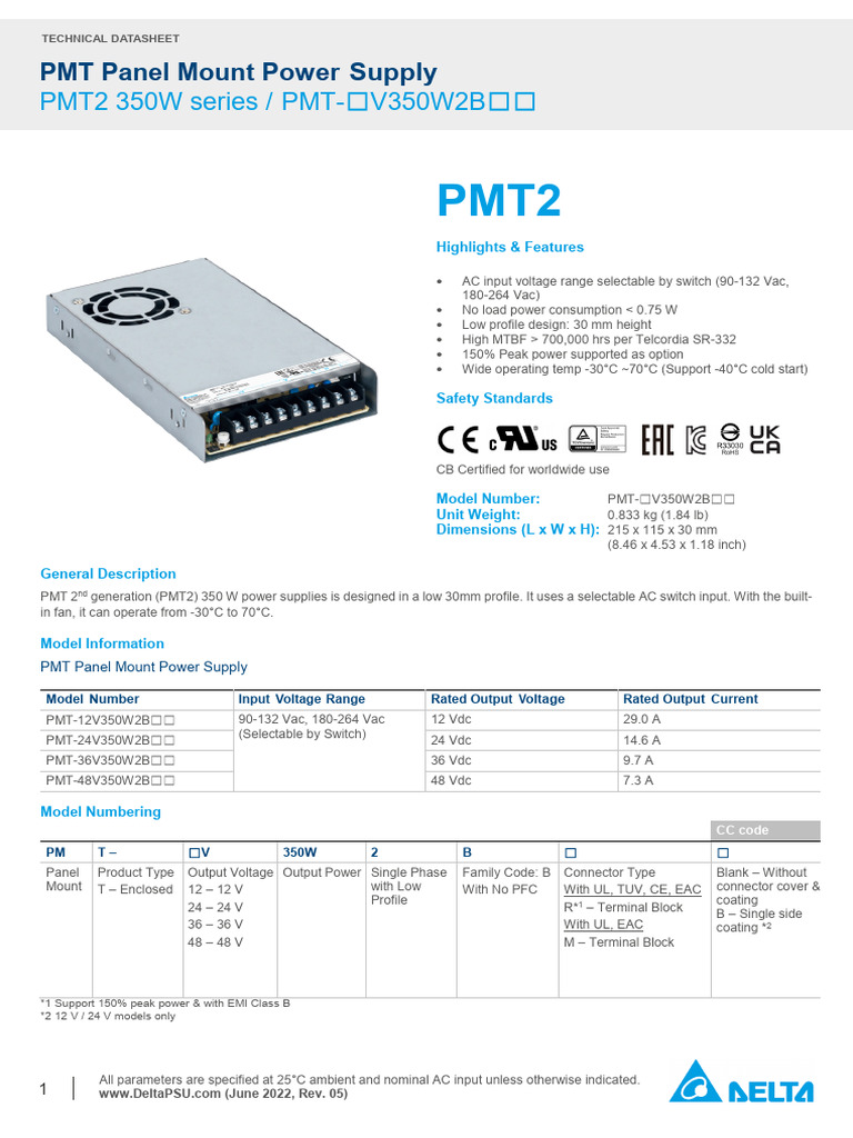 Datasheet PMT-24V350W2BR | PDF | Power Supply | Rectifier