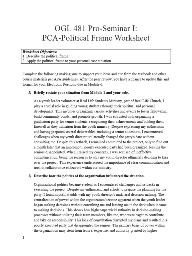 4 Political Frame Worksheet | PDF | Decision Making | Cognition