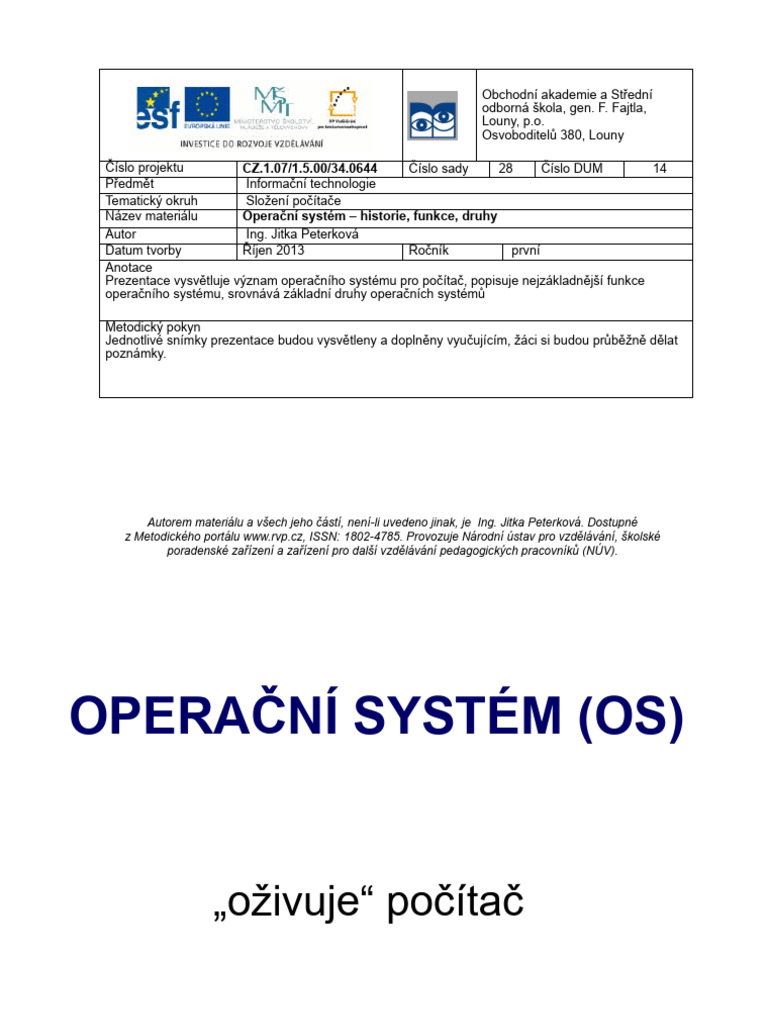 OperaÄ Nã Systã©m | PDF