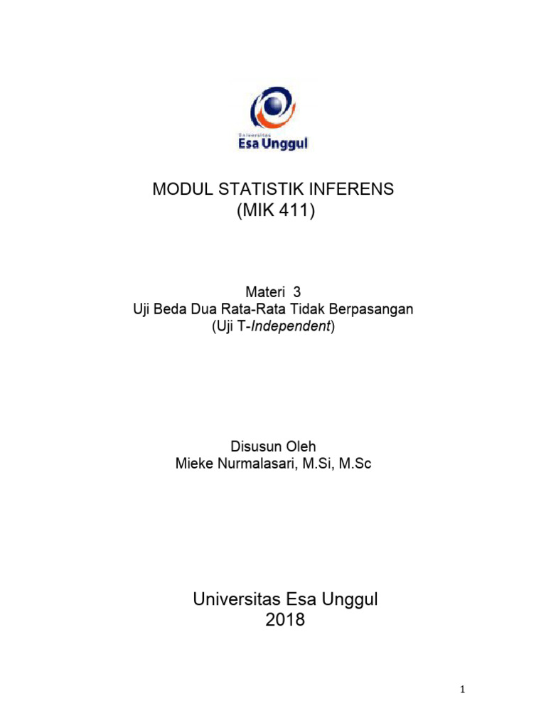 Modul3 MIK411 Uji T-Independent | PDF | Metode & Bahan Ajar