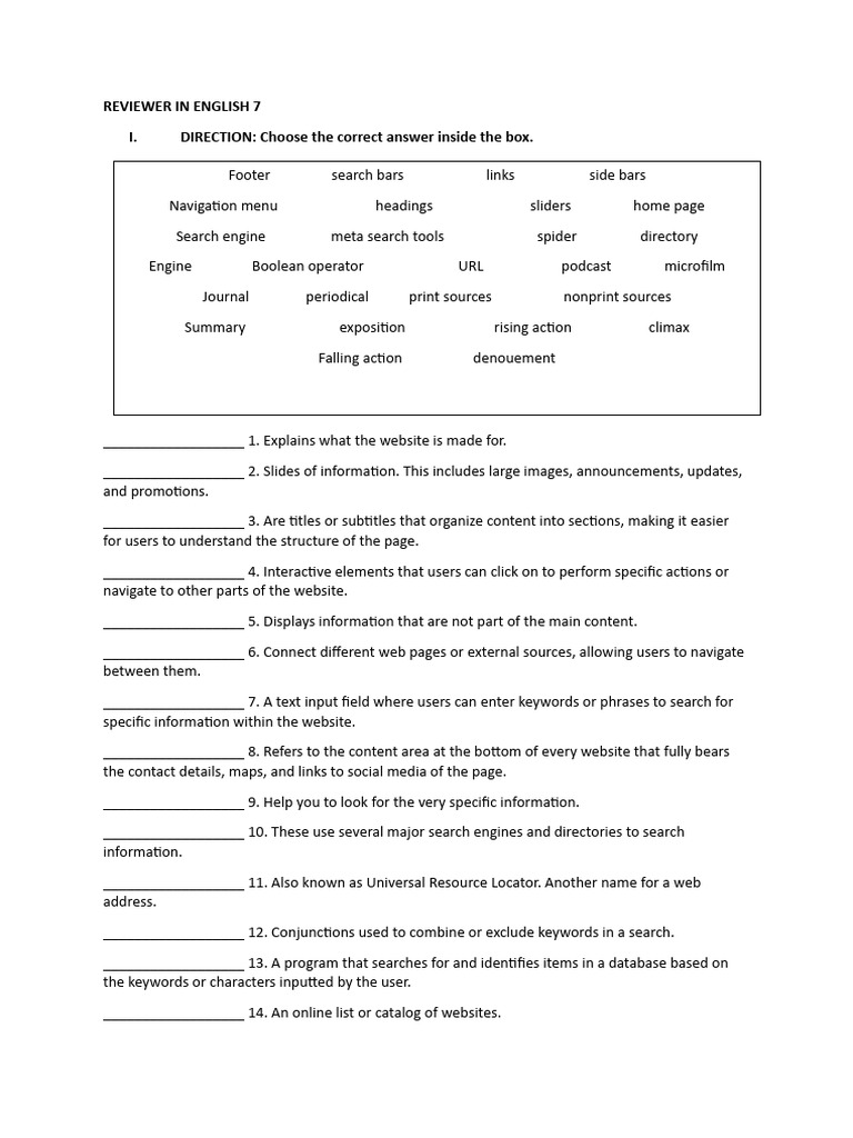 Reviewer in English 7 and Apan 7 | PDF | Websites | World Wide Web