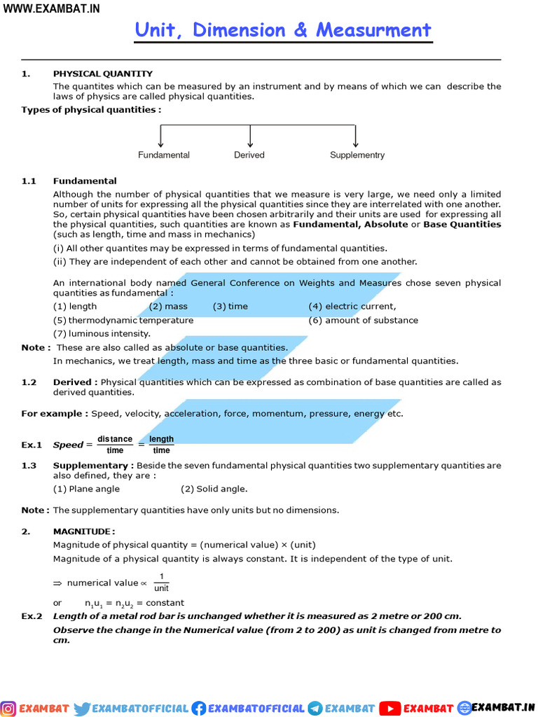 Unit, Dimension & Measurement | PDF | International System Of Units ...