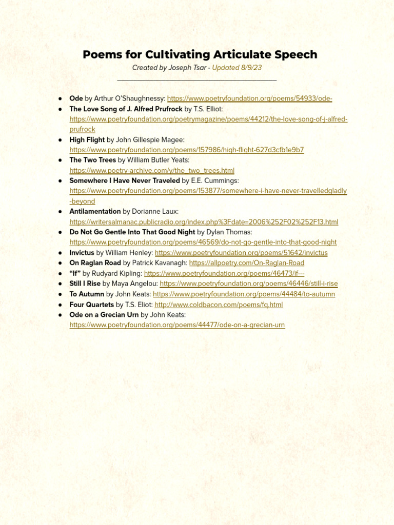 Poems For Articulate Speech | PDF