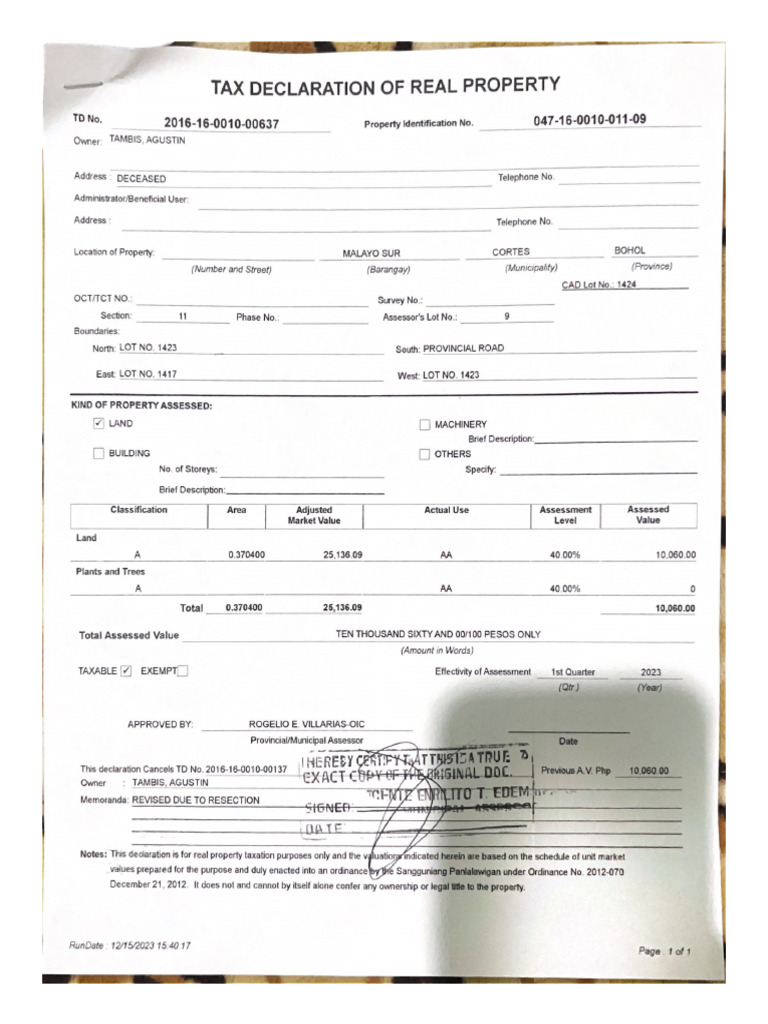 Tax Declaration of Real Property | PDF