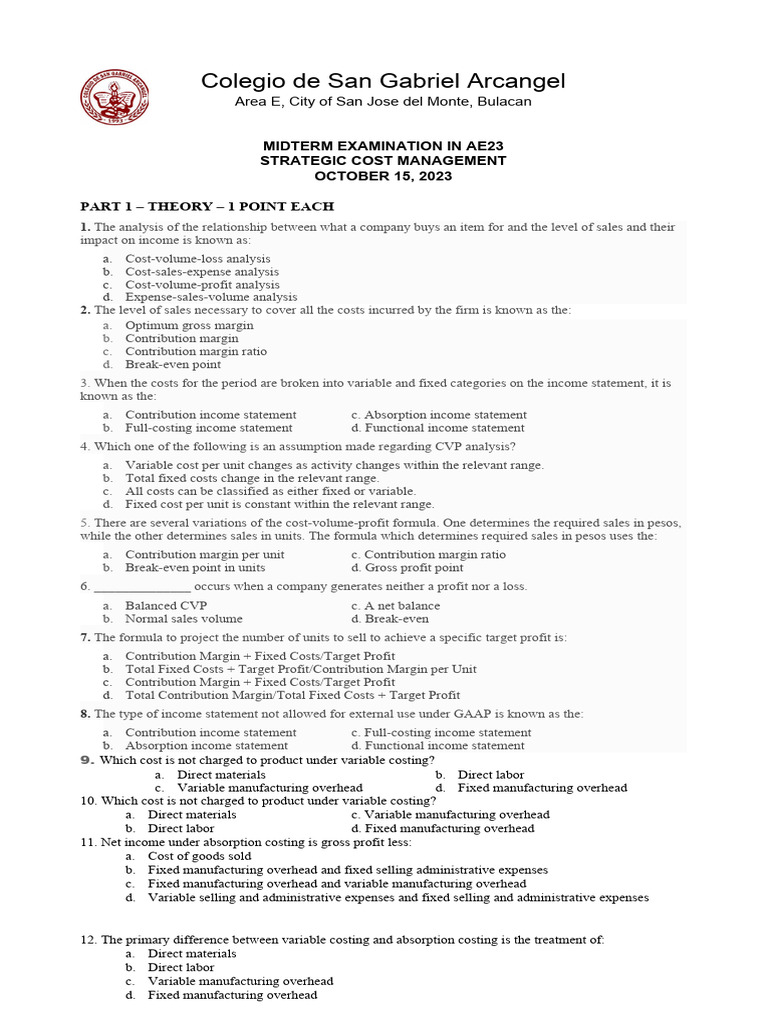 Midterm in Ae23 | PDF | Pricing | Production And Manufacturing