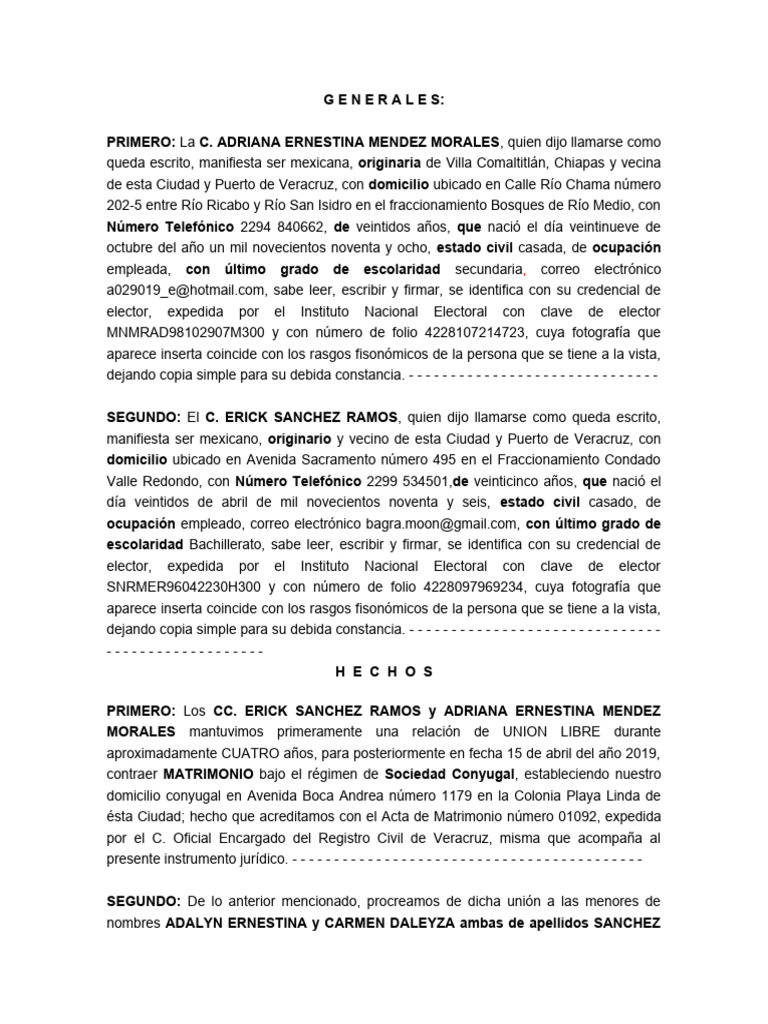 G E N E R A L E S De Divorcio Pdf Matrimonio Sindicatos Y Alianzas Instituciones Sociales