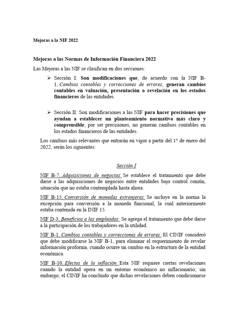 Mejoras a la NIF 2022 | PDF | Inflación | Economía Financiera
