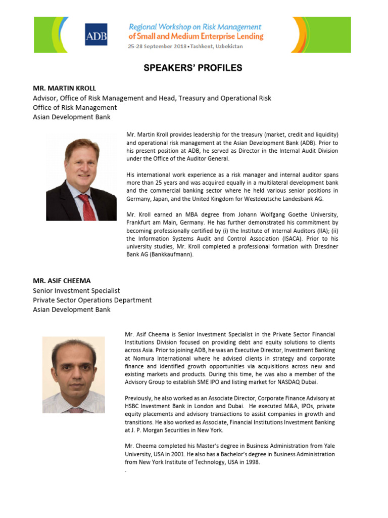 02 Speakers Profiles | Download Free PDF | Asian Development Bank | Investment Banking