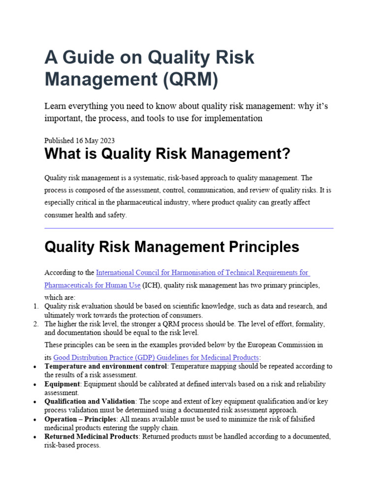 A Guide On Quality Risk Management | Download Free PDF | Risk | Risk Management