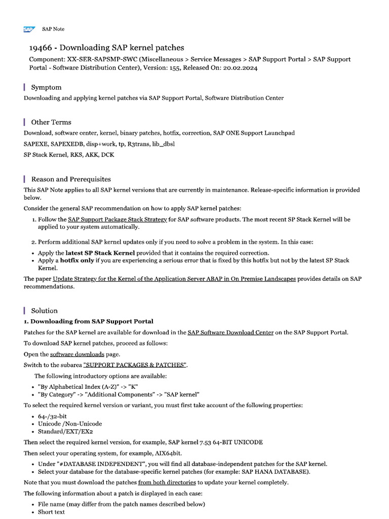 Downloading SAP Kernel Patches | PDF