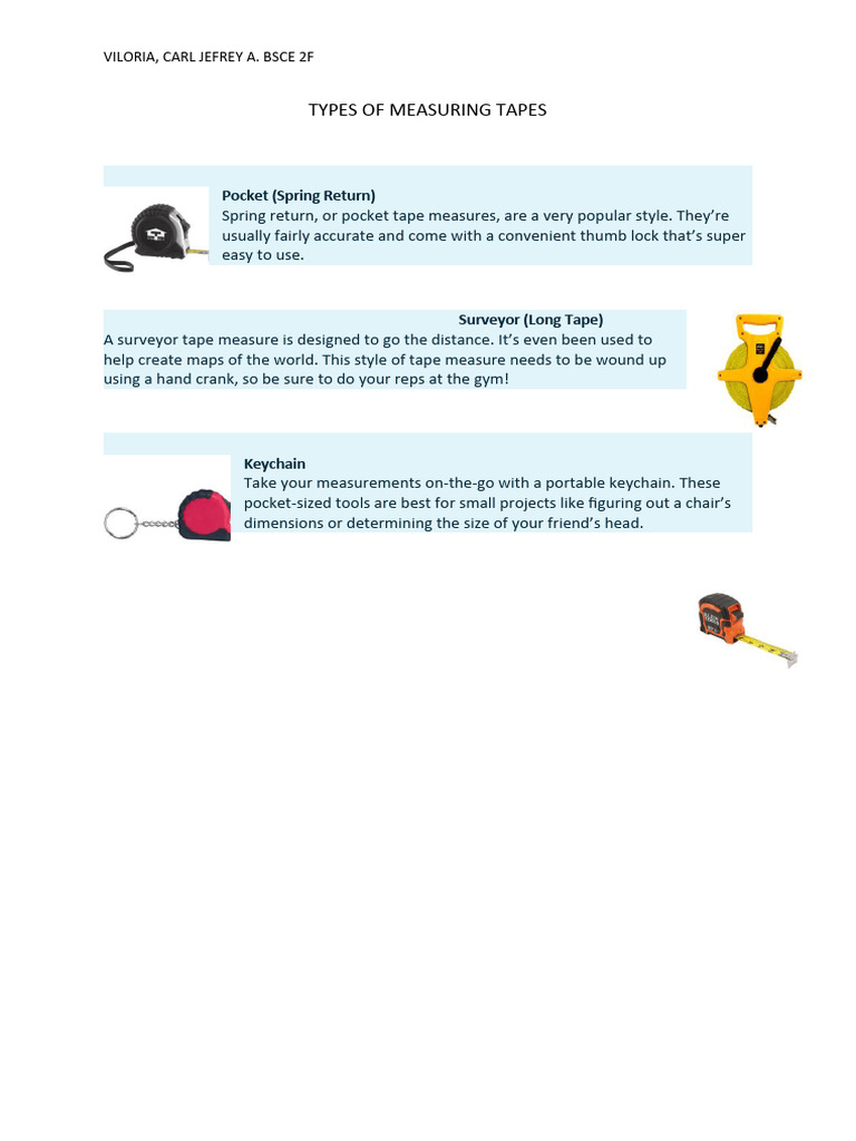 Types of Measuring Tapes in Surveying | PDF | Surveying | Metre