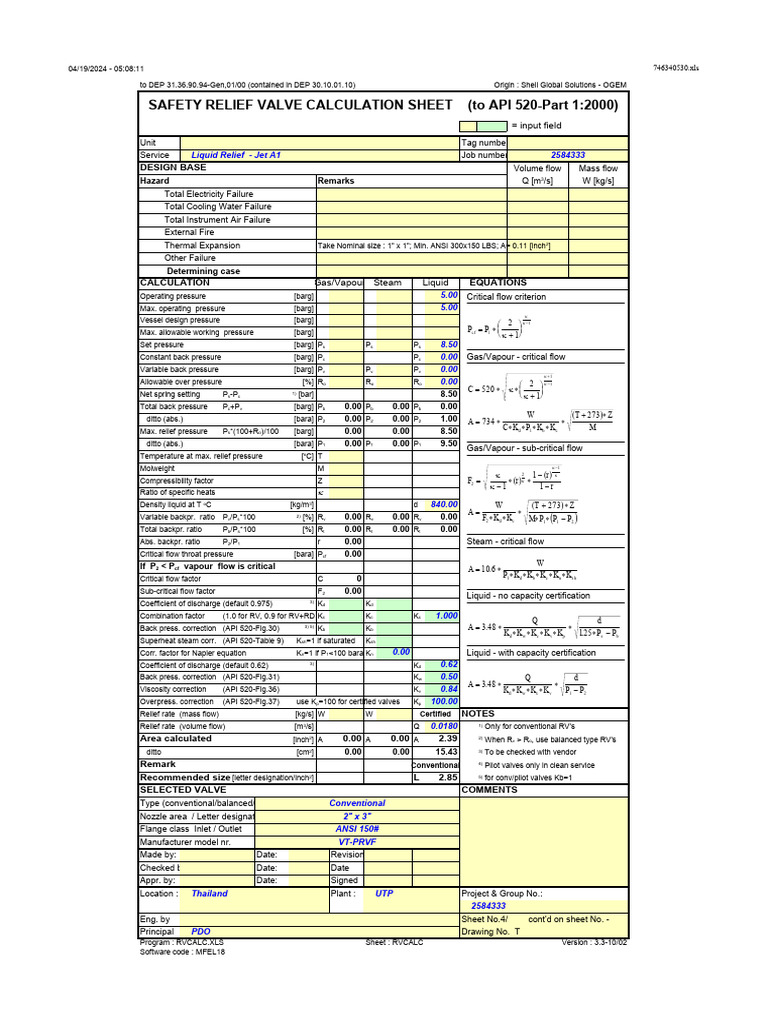Relief Valve Calculations According With API 520 | PDF | Valve | Pressure
