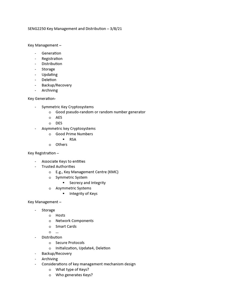 Key Management and Distribution | PDF | Key (Cryptography) | Public Key ...