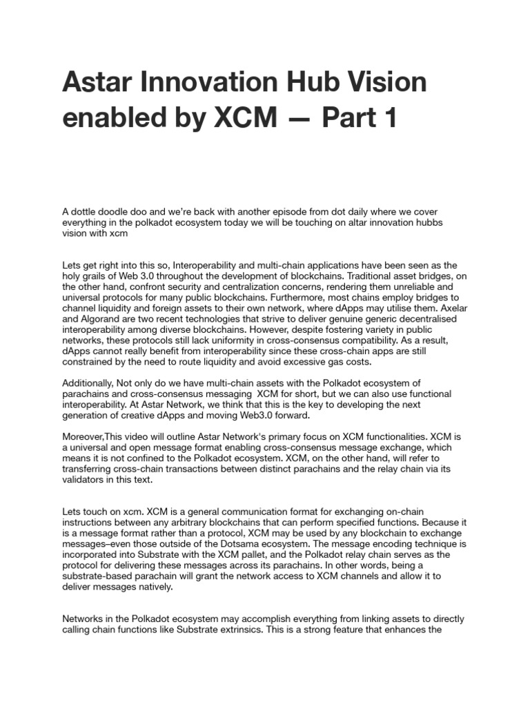 Astar Innovation Hub Vision Enabled by XCM - Part 1 - 3 | PDF | Computing
