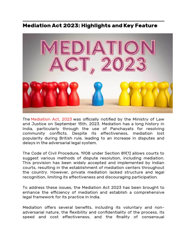 Mediation Act 2023: Key Features Overview | PDF | Mediation ...