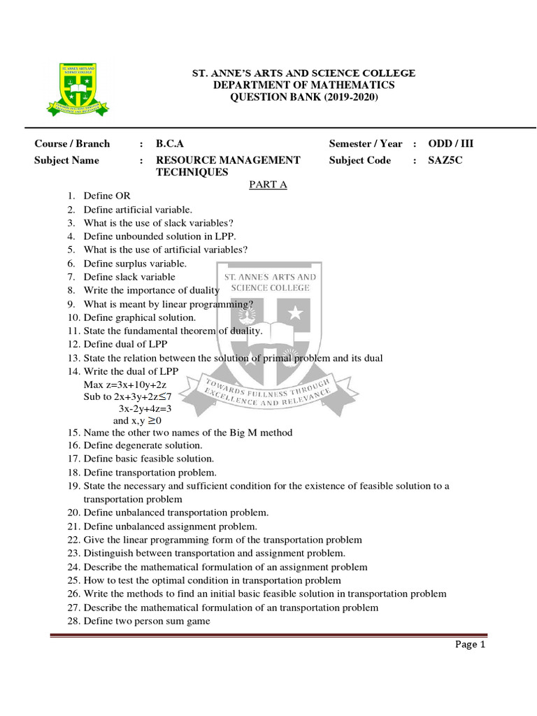 197 - 11 Resource Management Techniques - Sem-5 | PDF | Linear ...