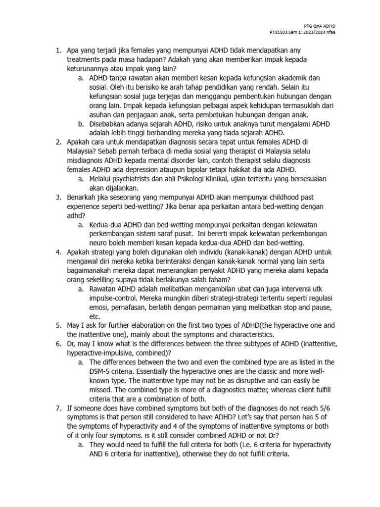 Qna Adhd | PDF | Attention Deficit Hyperactivity Disorder | Psychology