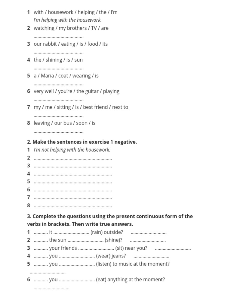 Present Continuous Exercises | Download Free PDF | Grammar | Linguistics