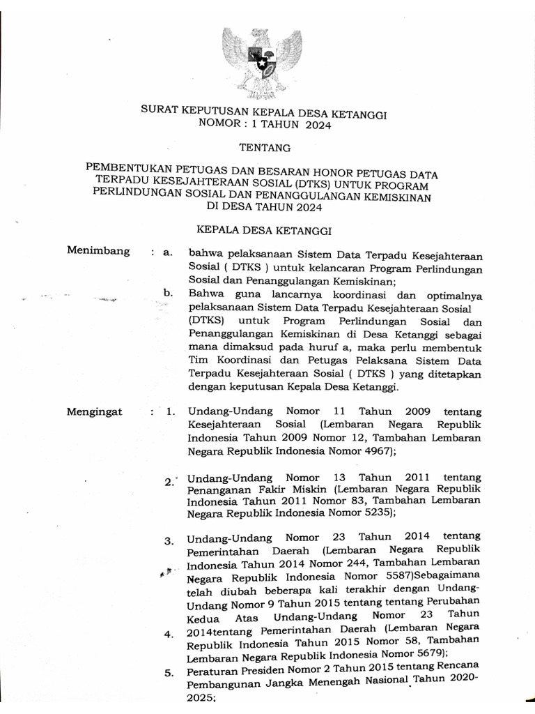 SK Admin DTKS Ketanggi 2024 | PDF