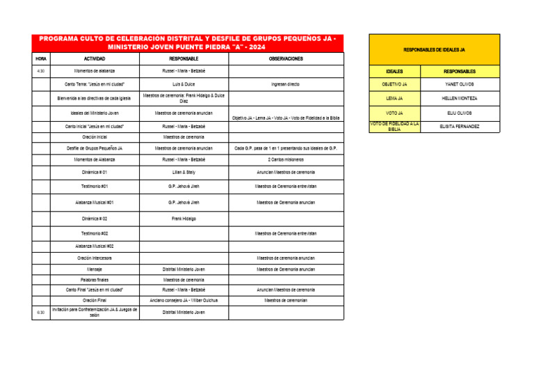 Programa Desfile Distrital de Grupos Pequeños Ja - 2024 | PDF