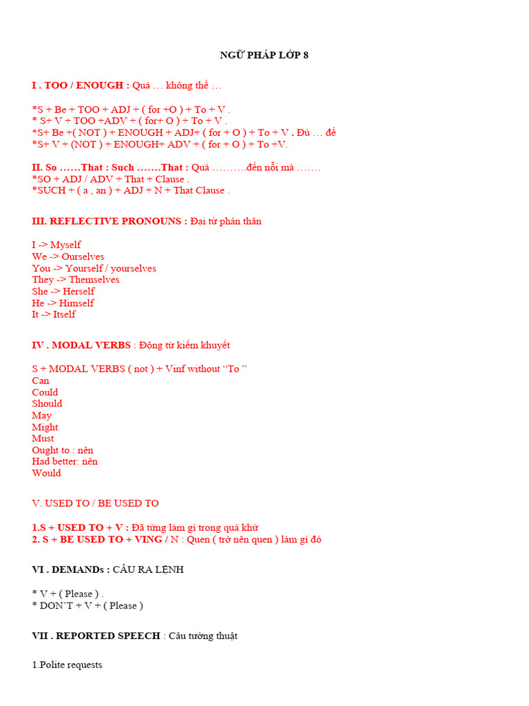 NG Pháp L P 8 | PDF | Linguistics | Languages