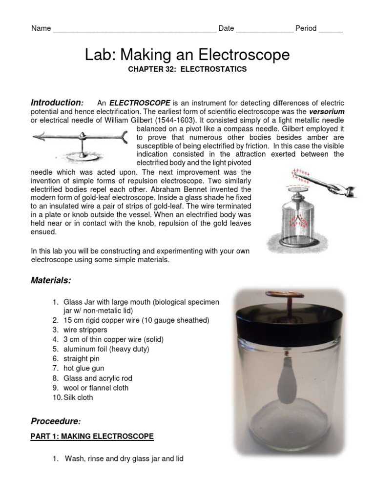6 Lab Making An Electroscope | PDF | Electric Charge | Electromagnetic ...